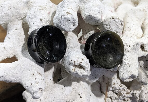 Golden Obsidian Concave Double Flared Plugs Pair 6mm 2G | Etsy