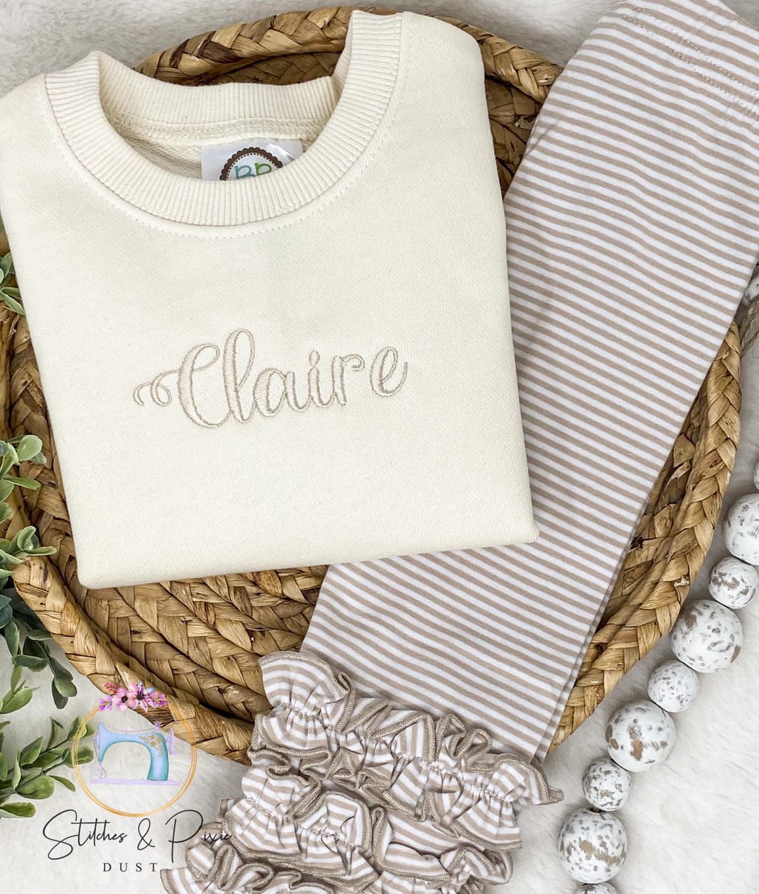 Girls Monochromatic Monogram Sweat Shirt/personalized Cream Sweatshirt ...