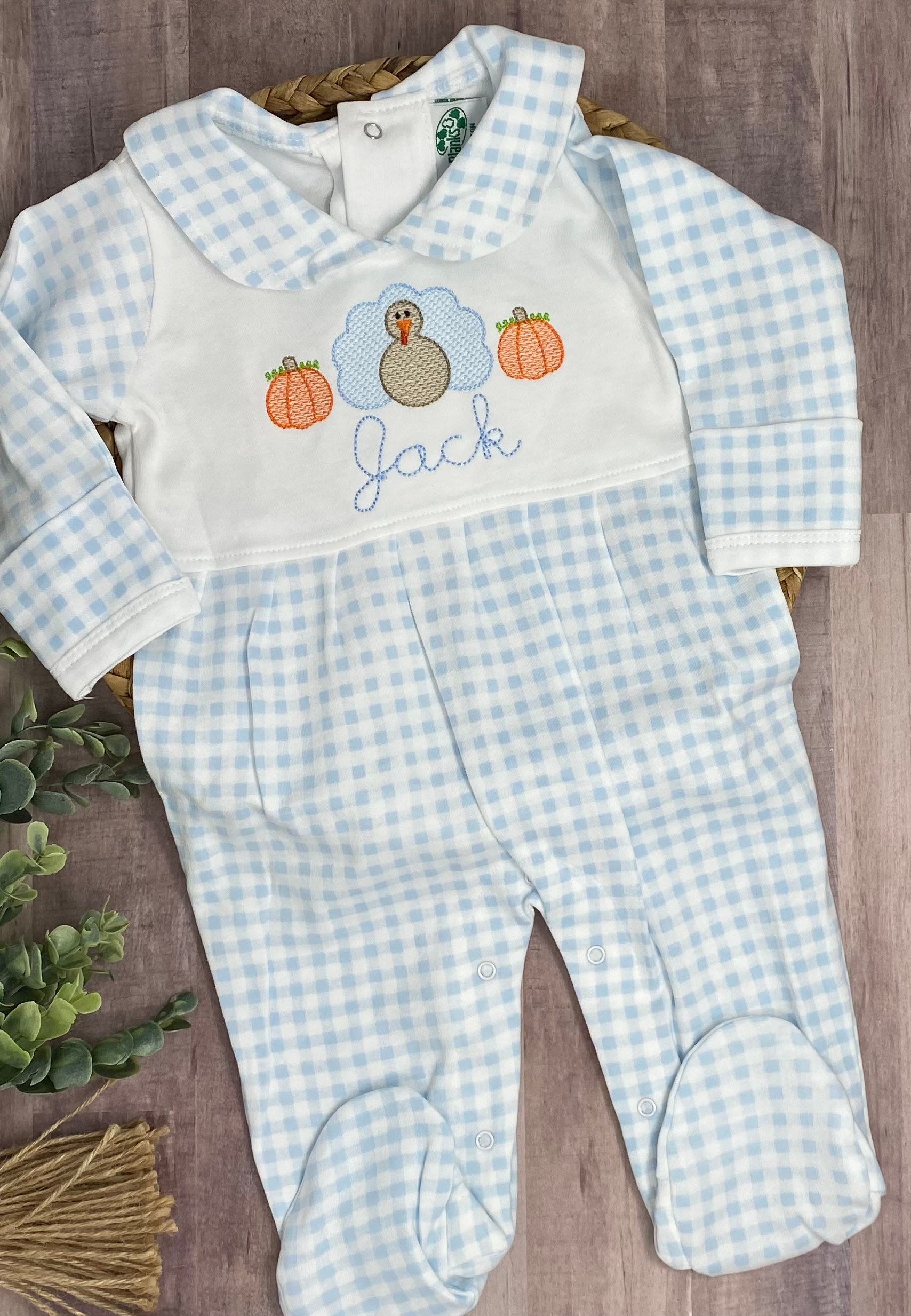Baby Boy First Thanksgiving Outfit/monogrammed Personalized Footie ...