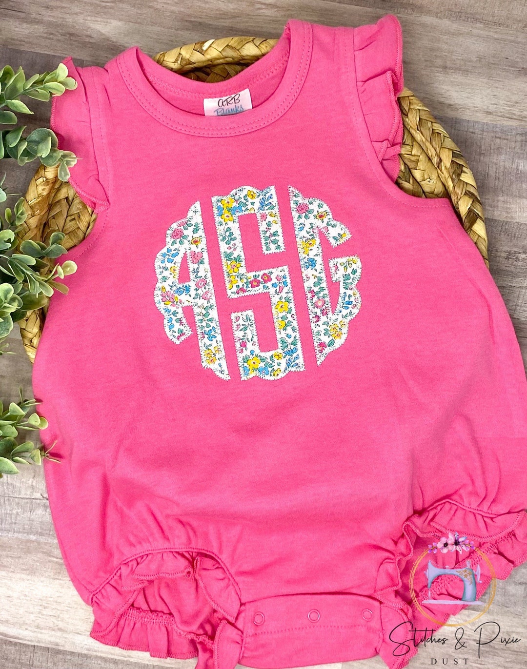 Girls Floral Monogram Shirt/personalized Hot Pink Shirt/monogram Bubble ...