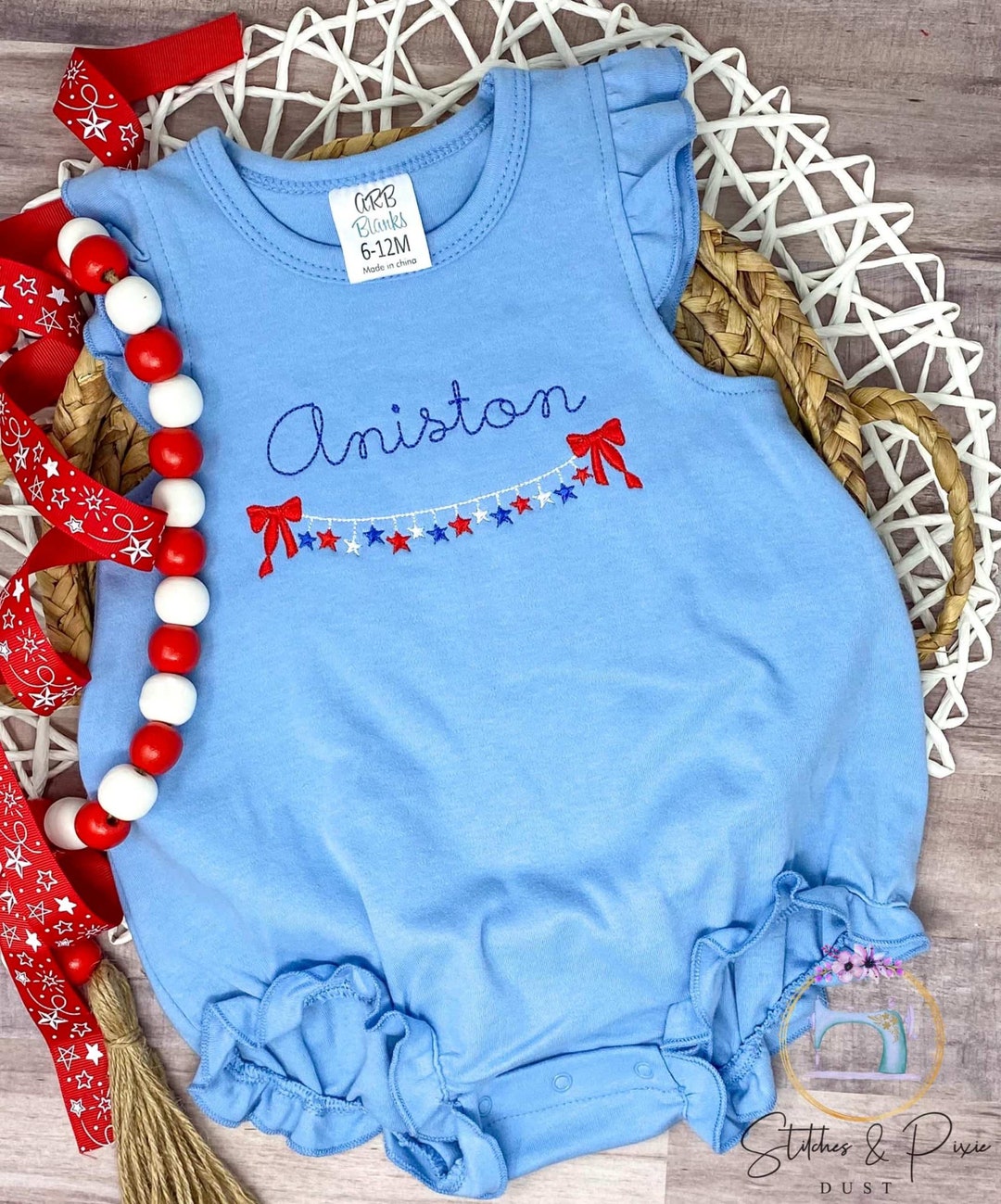 Girls 4th of July Toddler Angel Sleeve Bubble Romper / FIREWORKS Ruffle ...