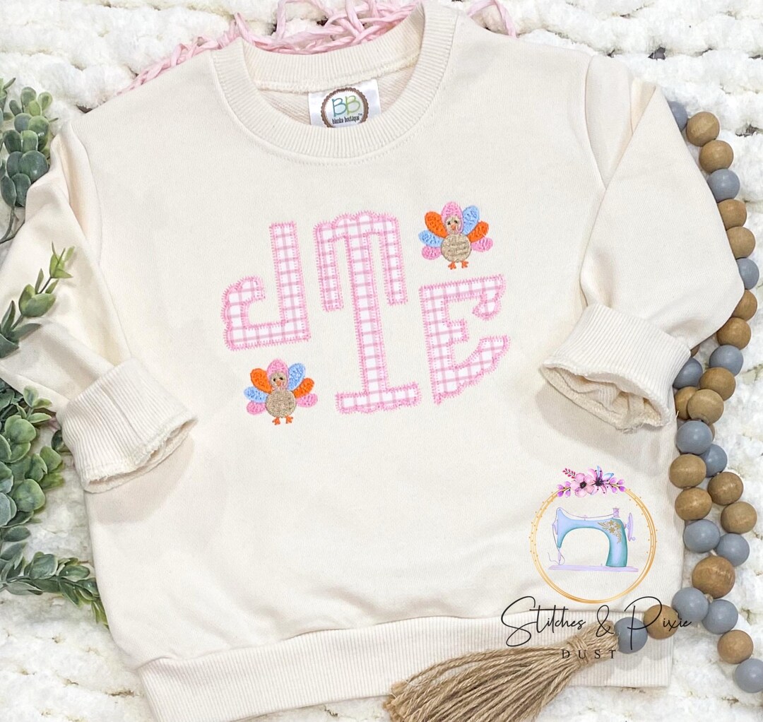 Girls Monogram Turkey Bubble Sweatshirt/turkey Sweater/first ...