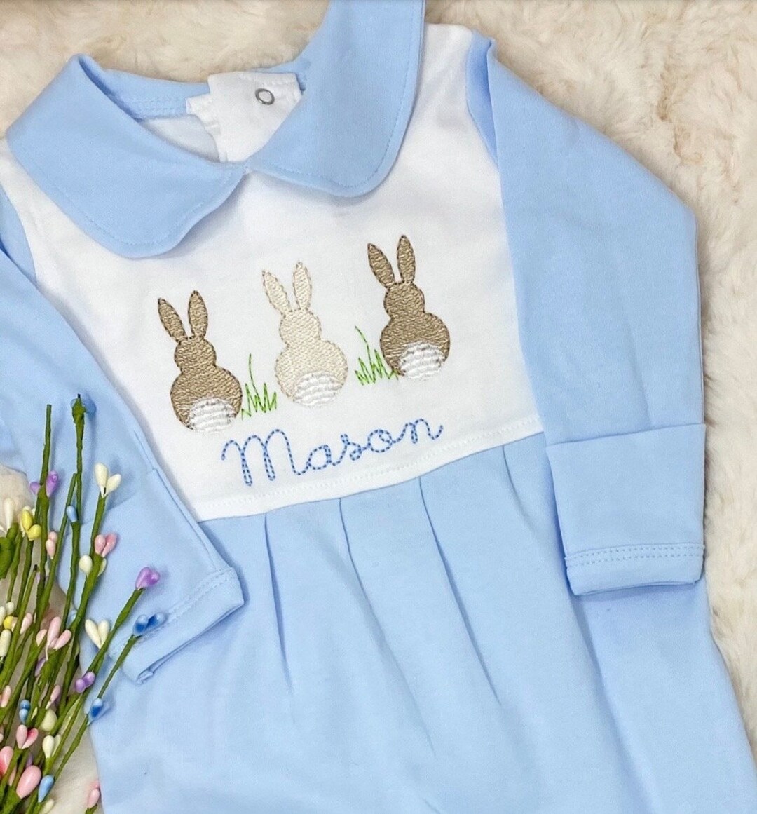 Baby Boy First Easter Outfit/monogrammed Personalized Footie/bunnies in ...