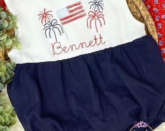 Boys 4th July Outfit, Patriotic Flag Jon Jon, Blue Gingham Romper - Etsy