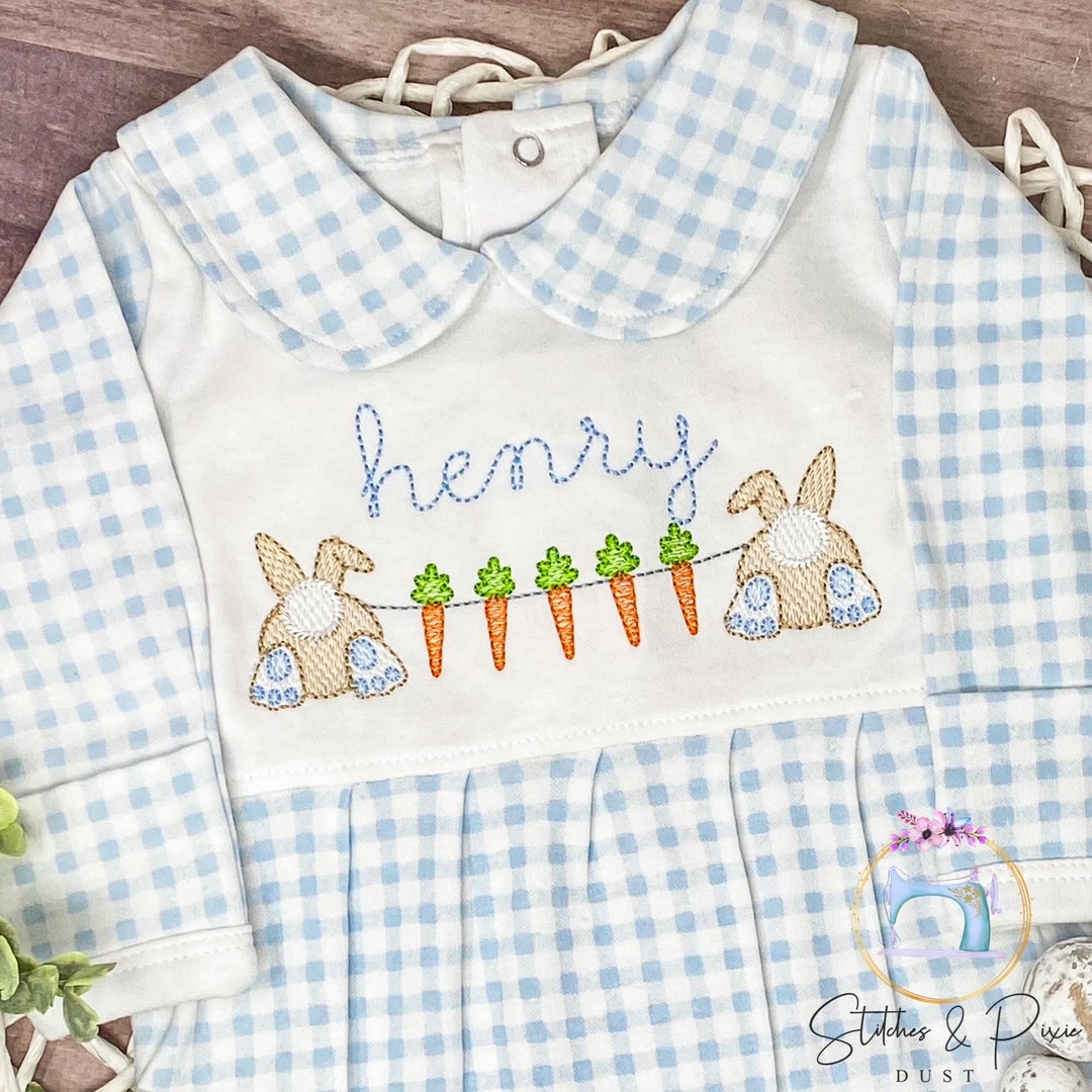 Baby Boy First Easter Outfit/monogrammed Personalized Footie/bunnies in ...