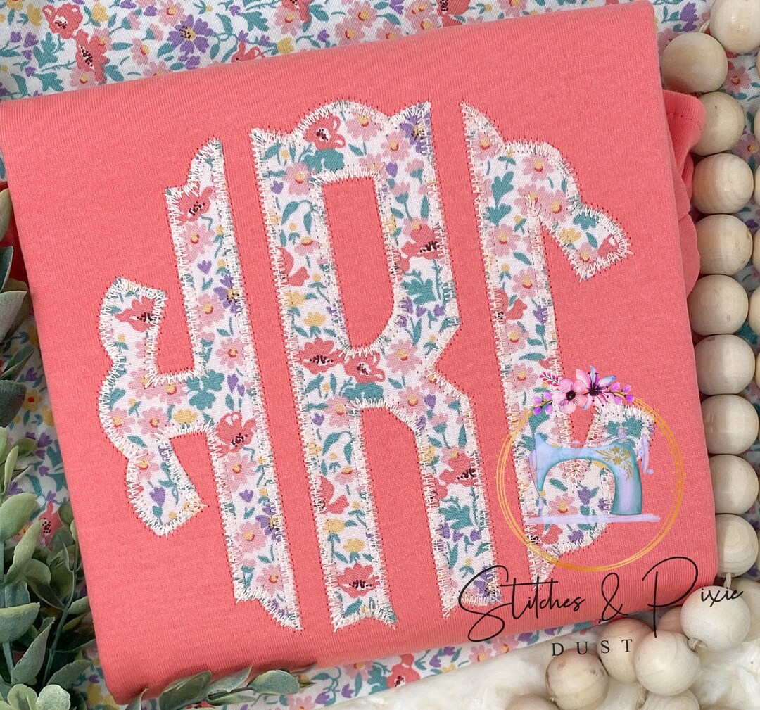 Girls Floral Monogram Shirt/personalized Floral Coral Shirt/monogram ...