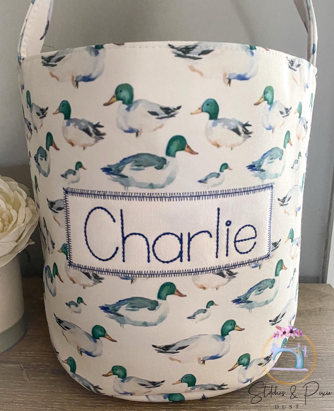 Kids Easter Basket/mallard Ducks/personalized Embroidered Easter Bucket ...