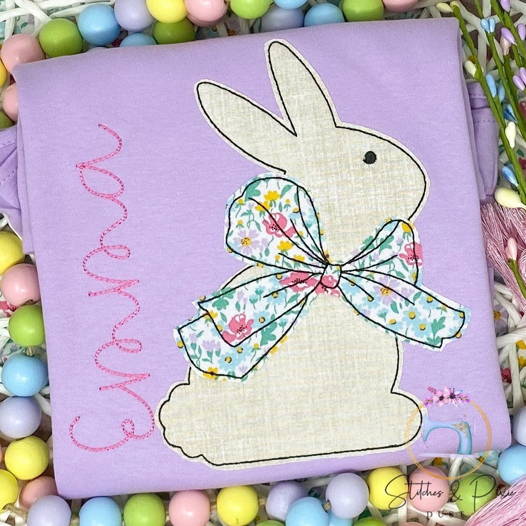 Girls Easter Shirt/easter Bunny With Bow/monogram Shirt/easter ...