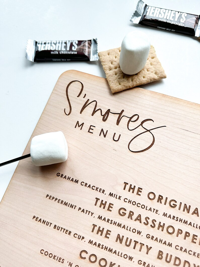Wood Engraved S'more Menu Sign, Wedding Party Smore Dessert Station Bar ...