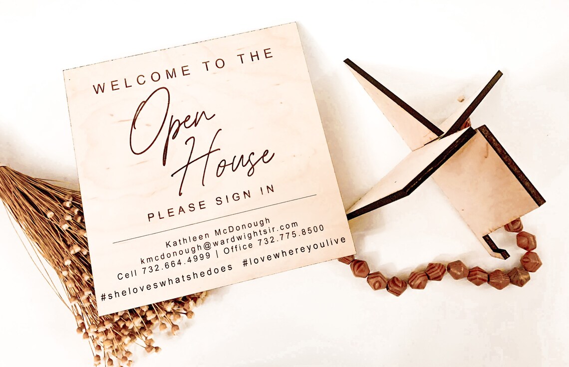 Open House Sign, Wooden Realtor Sign-in, Real Estate Agent Contact Info ...