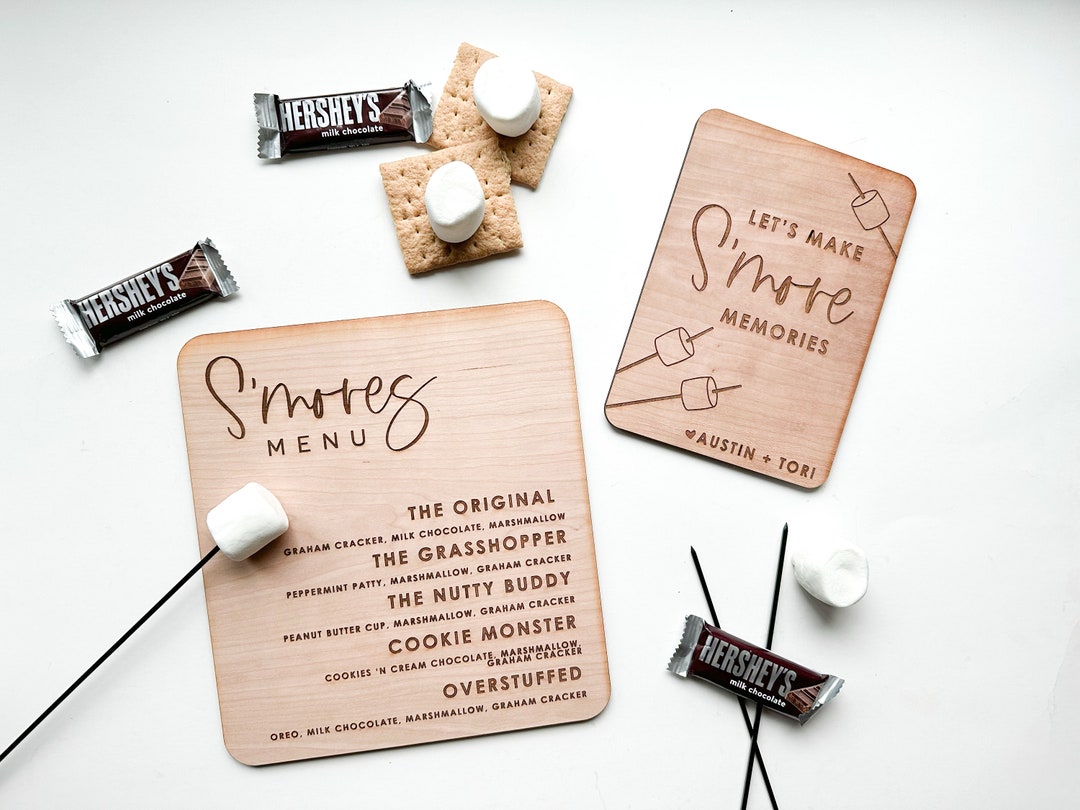 Wood Engraved S'more Menu Sign, Wedding Party Smore Dessert Station Bar ...