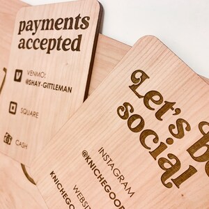 Personalized Business Social Media Branding Payment Wood Engraved Sign ...