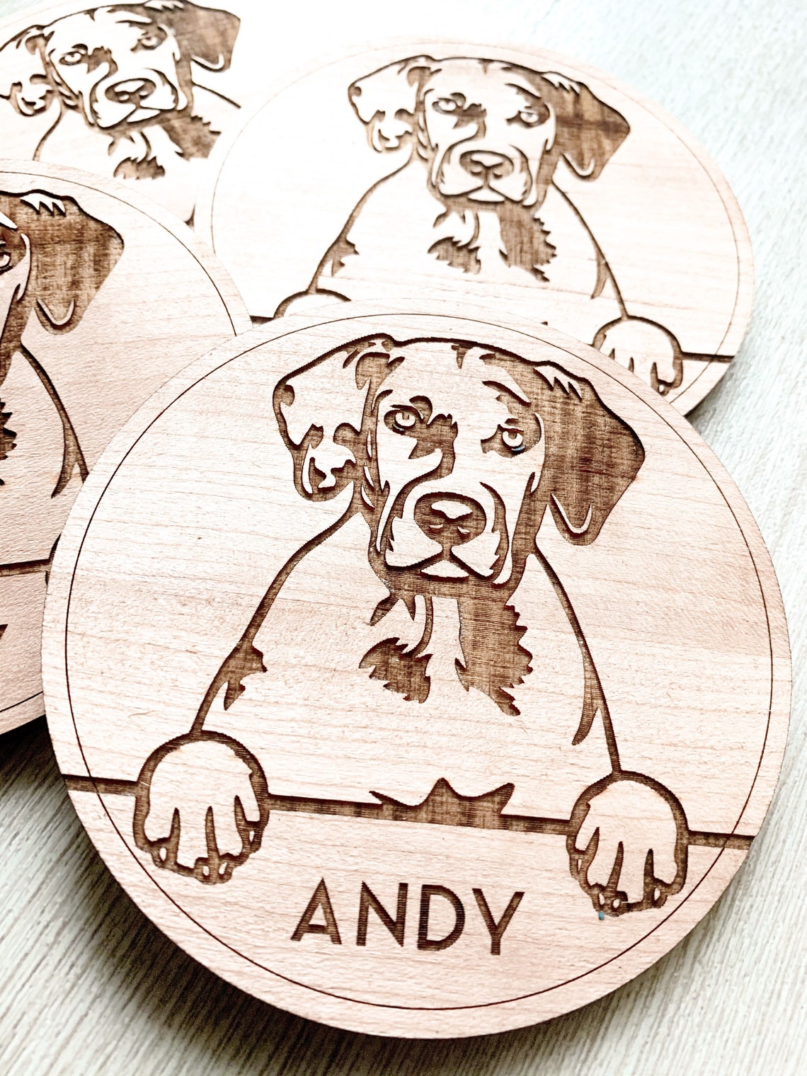 Personalized Dog Peaking Wooden Coaster Set, Custom Dog Coasters, Dog ...