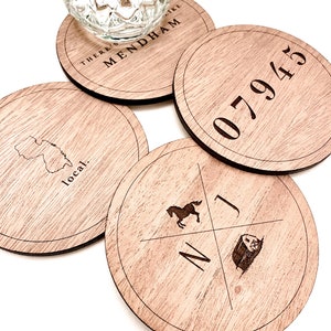 Custom Town Coasters, Set of 4 Wooden Engraved Coasters, Personalized ...
