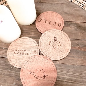 Custom Town Coasters, Set of 4 Wooden Engraved Coasters, Personalized ...