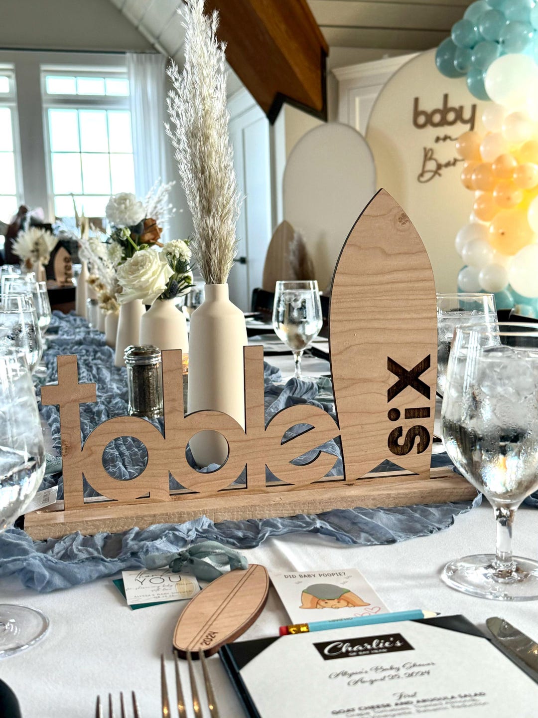 Surfboard Table Number, Baby on Board Shower Theme, Beach Baby Shower ...