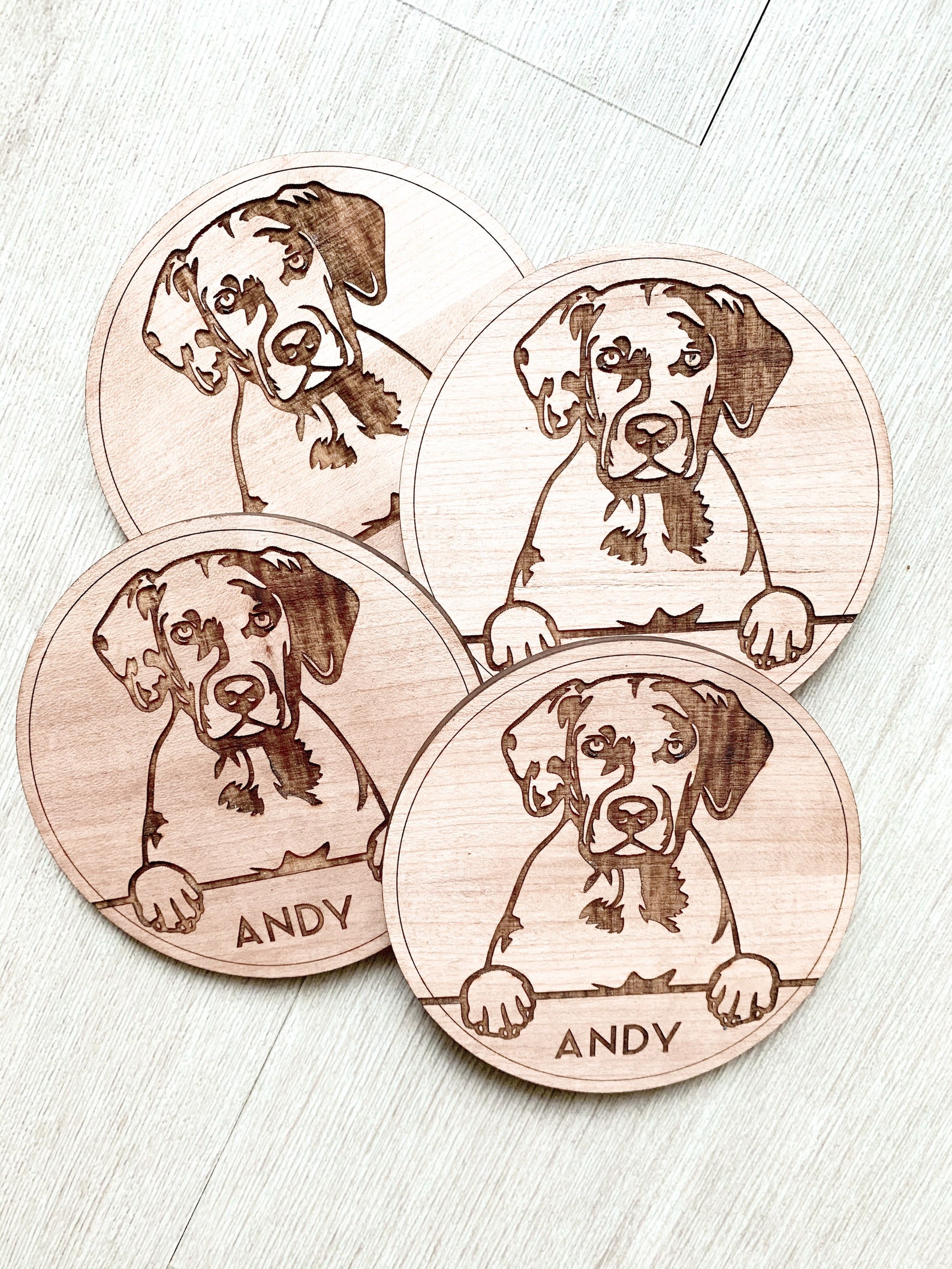 Personalized Dog Peaking Wooden Coaster Set, Custom Dog Coasters, Dog ...