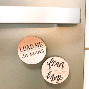 Dishwasher Magnets, Dirty, Clean, Empty, Load Dishes, Wooden Magnets ...