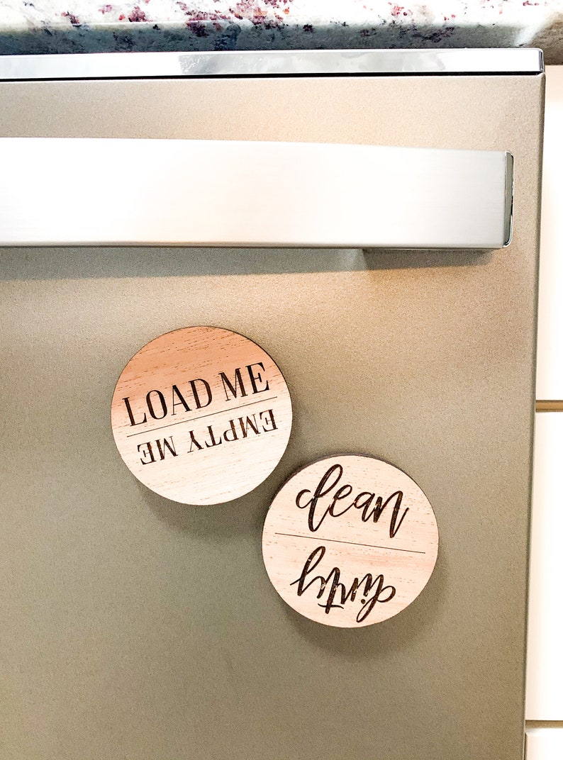 Dishwasher Magnets, Dirty, Clean, Empty, Load Dishes, Wooden Magnets ...