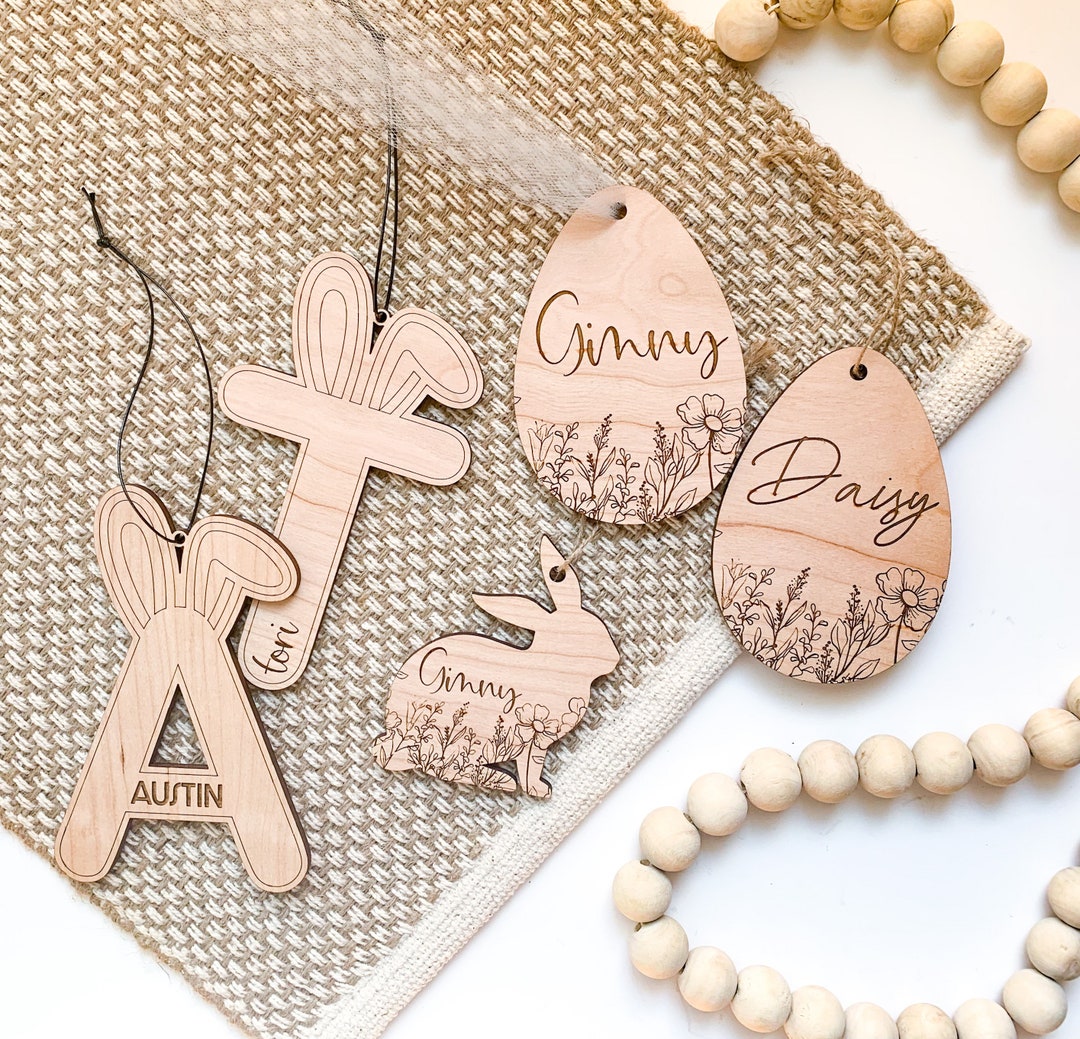 Easter Basket Name Tags, Wooden Present Tag, Personalized Easter Gift ...