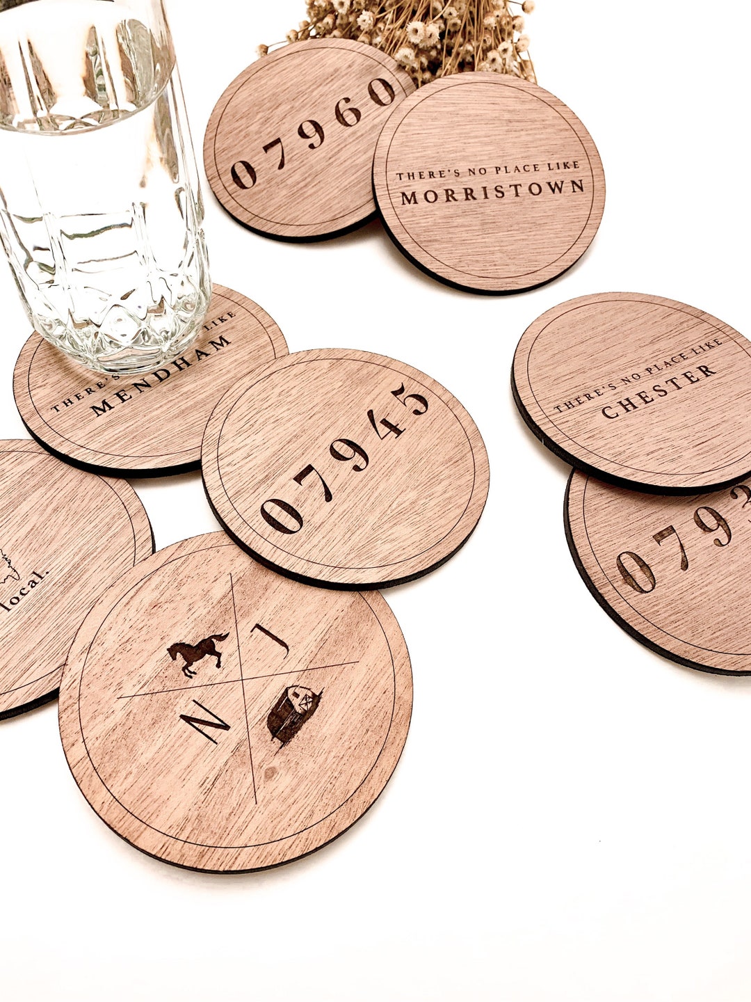 Custom Town Coasters, Set of 4 Wooden Engraved Coasters, Personalized ...