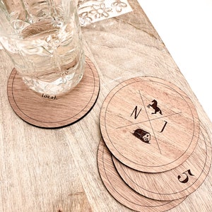 Custom Town Coasters, Set of 4 Wooden Engraved Coasters, Personalized ...