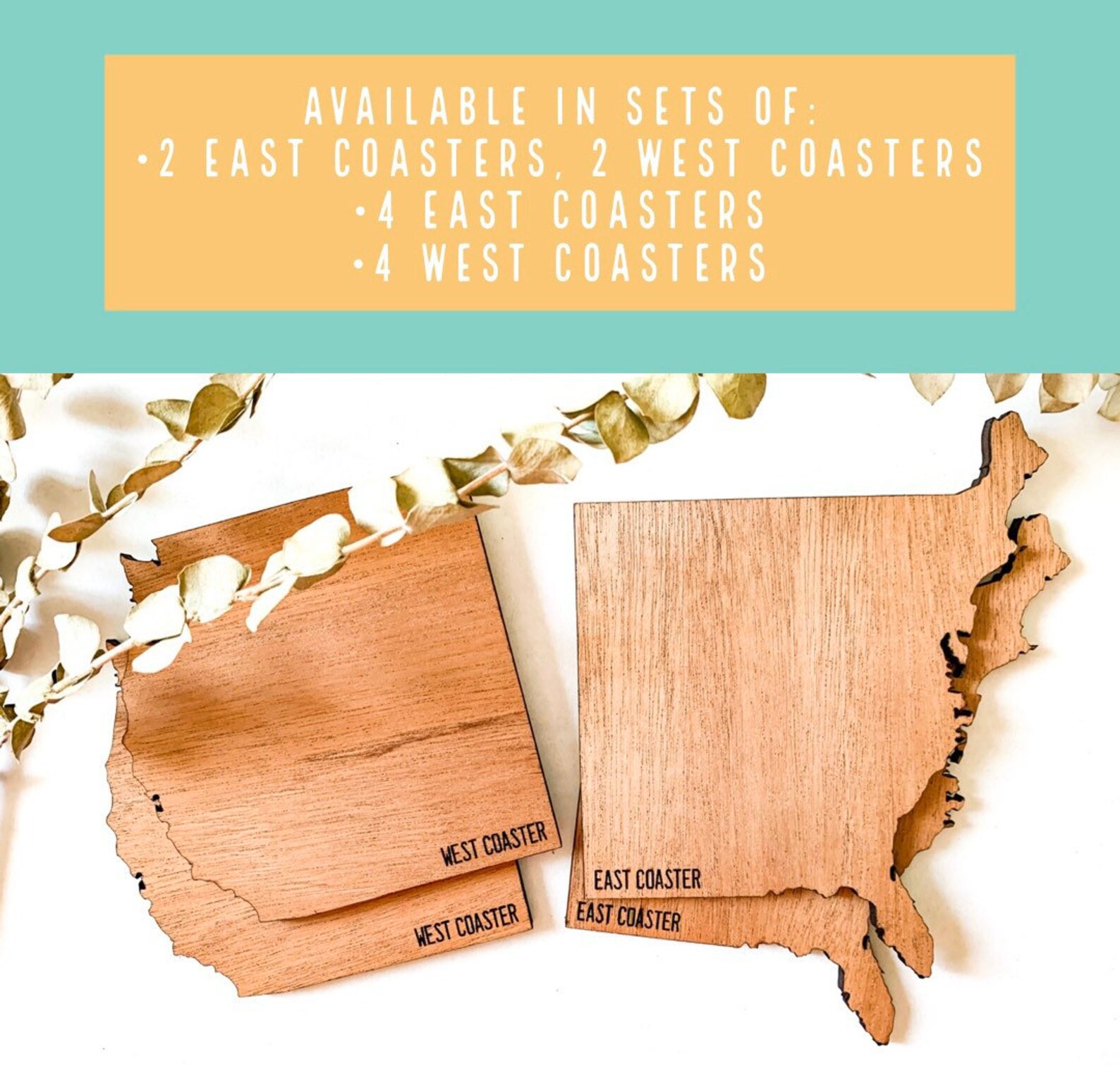 Set of 4 East Coasters West Coasters U.S. Coastline Coastal - Etsy