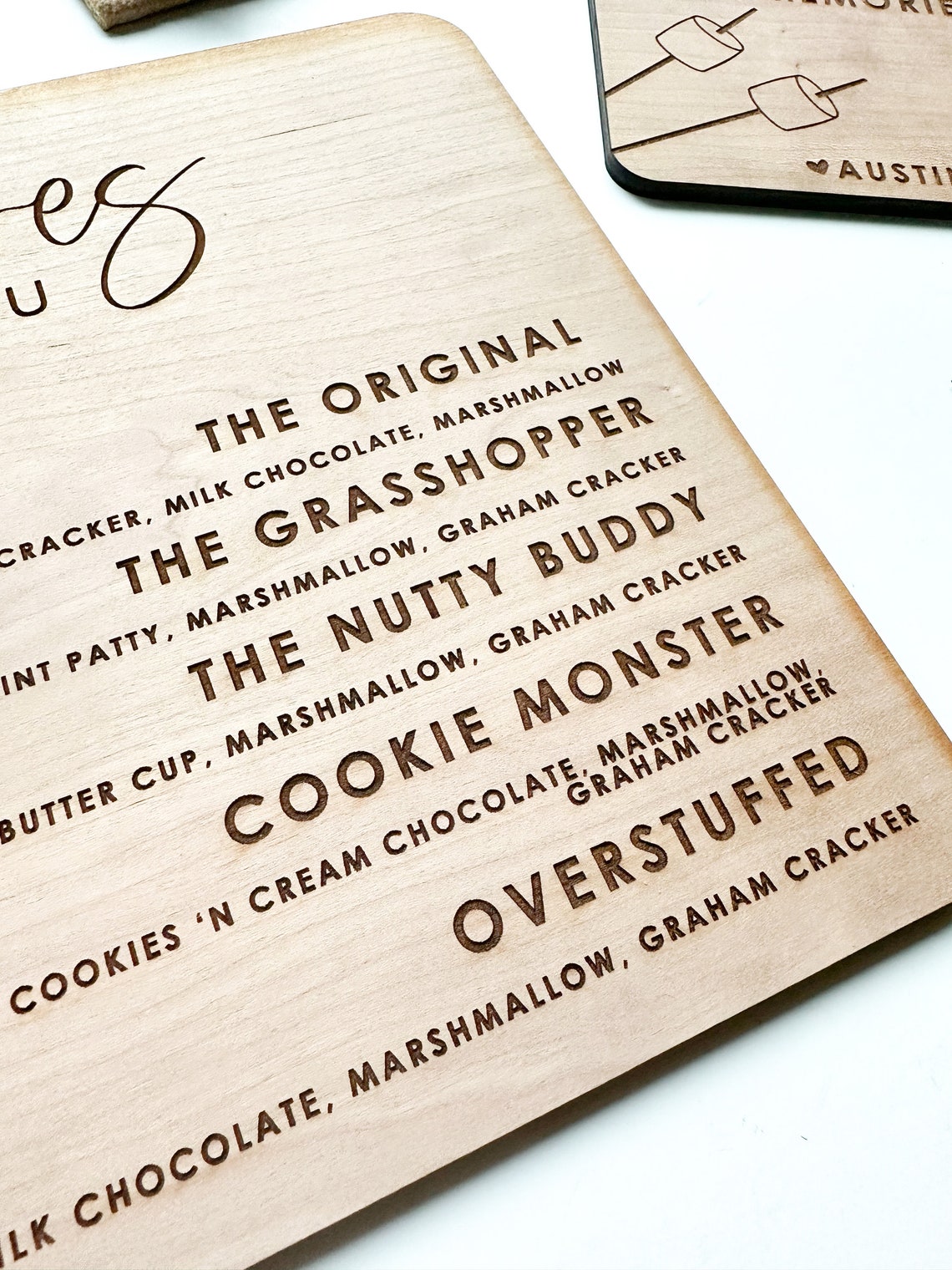 Wood Engraved S'more Menu Sign, Wedding Party Smore Dessert Station Bar ...