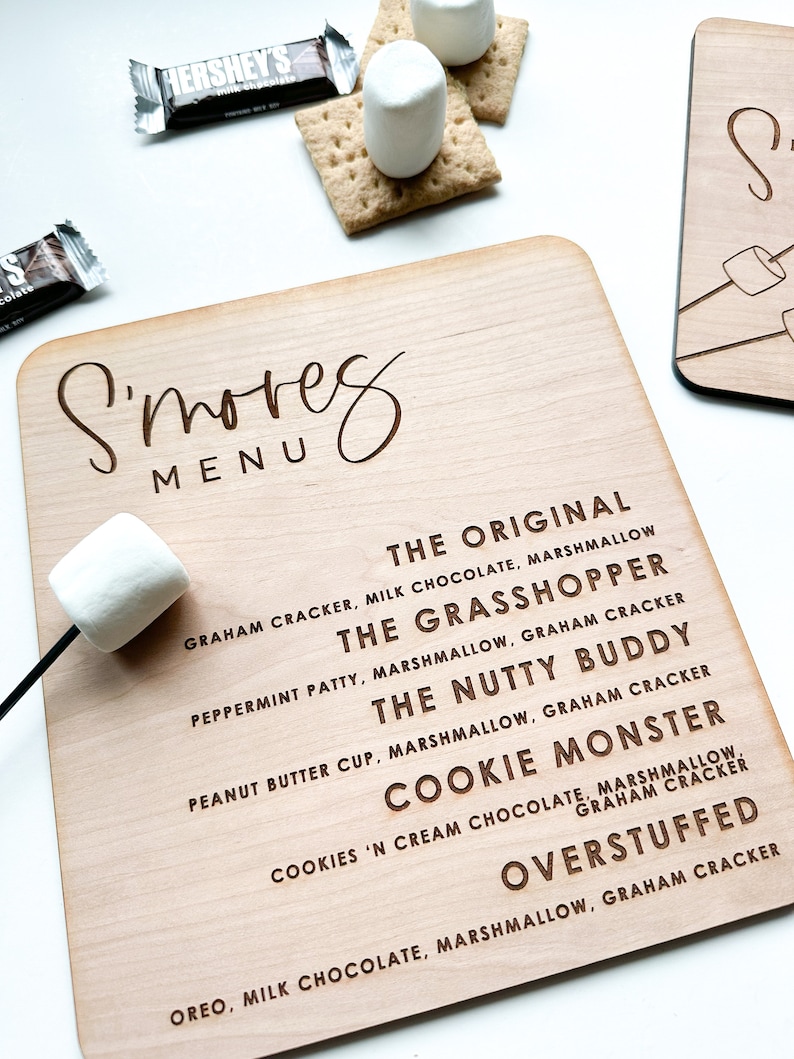 Wood Engraved S'more Menu Sign, Wedding Party Smore Dessert Station Bar ...