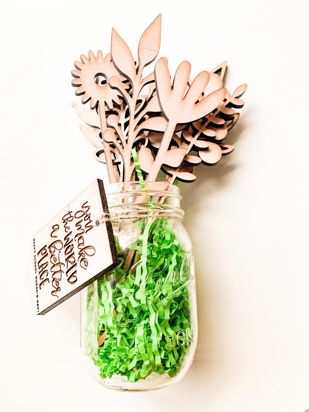 Wooden Flower Arrangement and Custom Gift Tag, Alternative Wood Floral ...