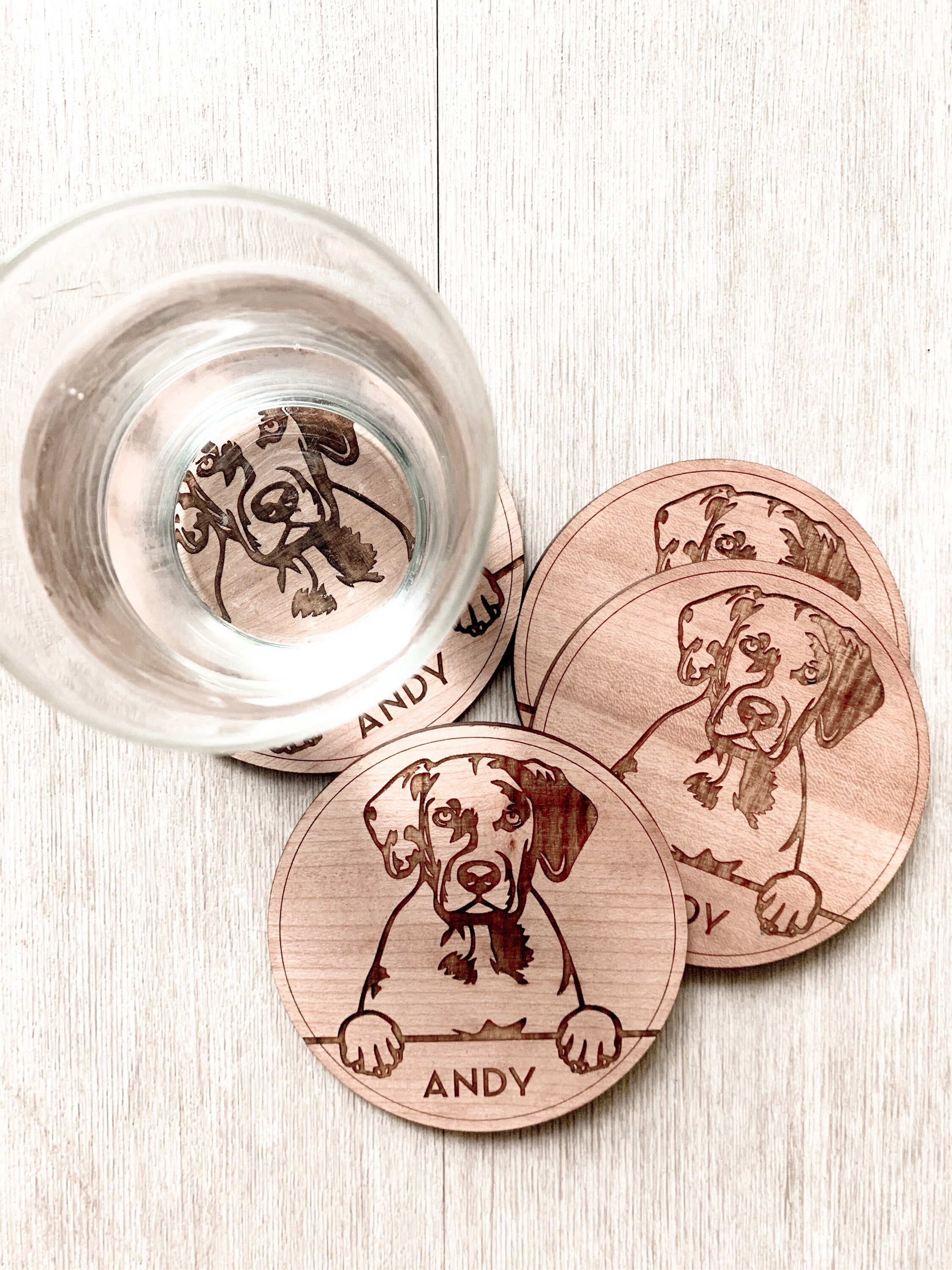 Personalized Dog Peaking Wooden Coaster Set, Custom Dog Coasters, Dog ...