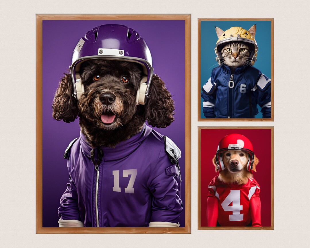 Personalized Football Pet Portrait, Custom Sports Pet Portrait ...