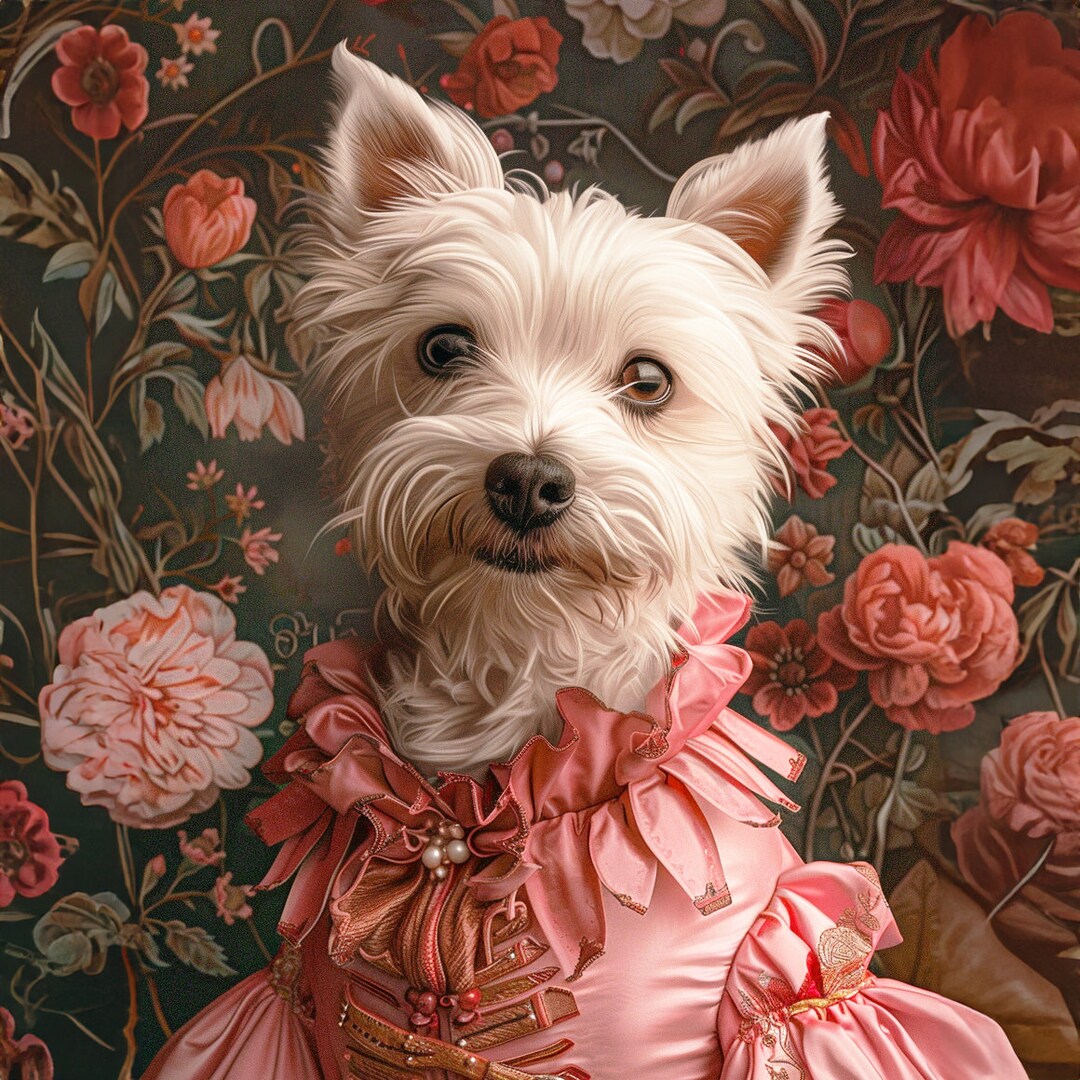 Custom Dog Portrait, Royal Floral Pet Portrait, Regal Spring Pet ...