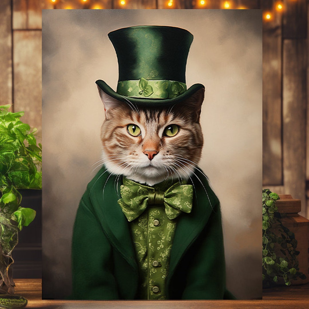 St Patrick's Day Cat Portrait, Personalized St Patrick's Day Pet ...