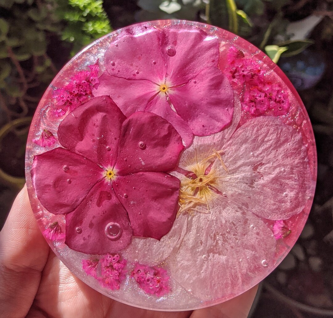 Pink Coaster/pink Flower Coaster/flower Coasters/coaster Set/pink Resin ...