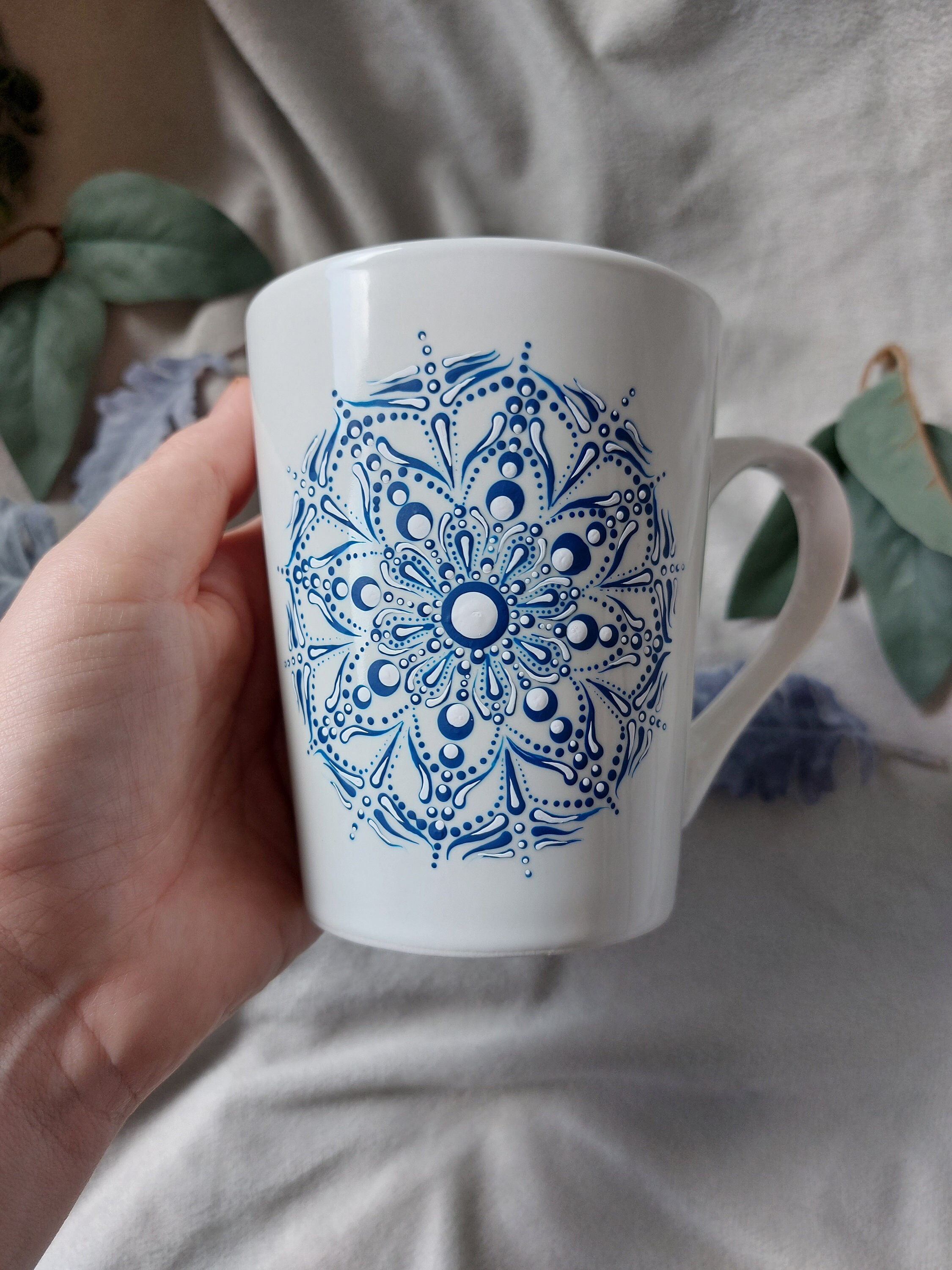12 Oz. Blue and White Mandala Mug - Etsy