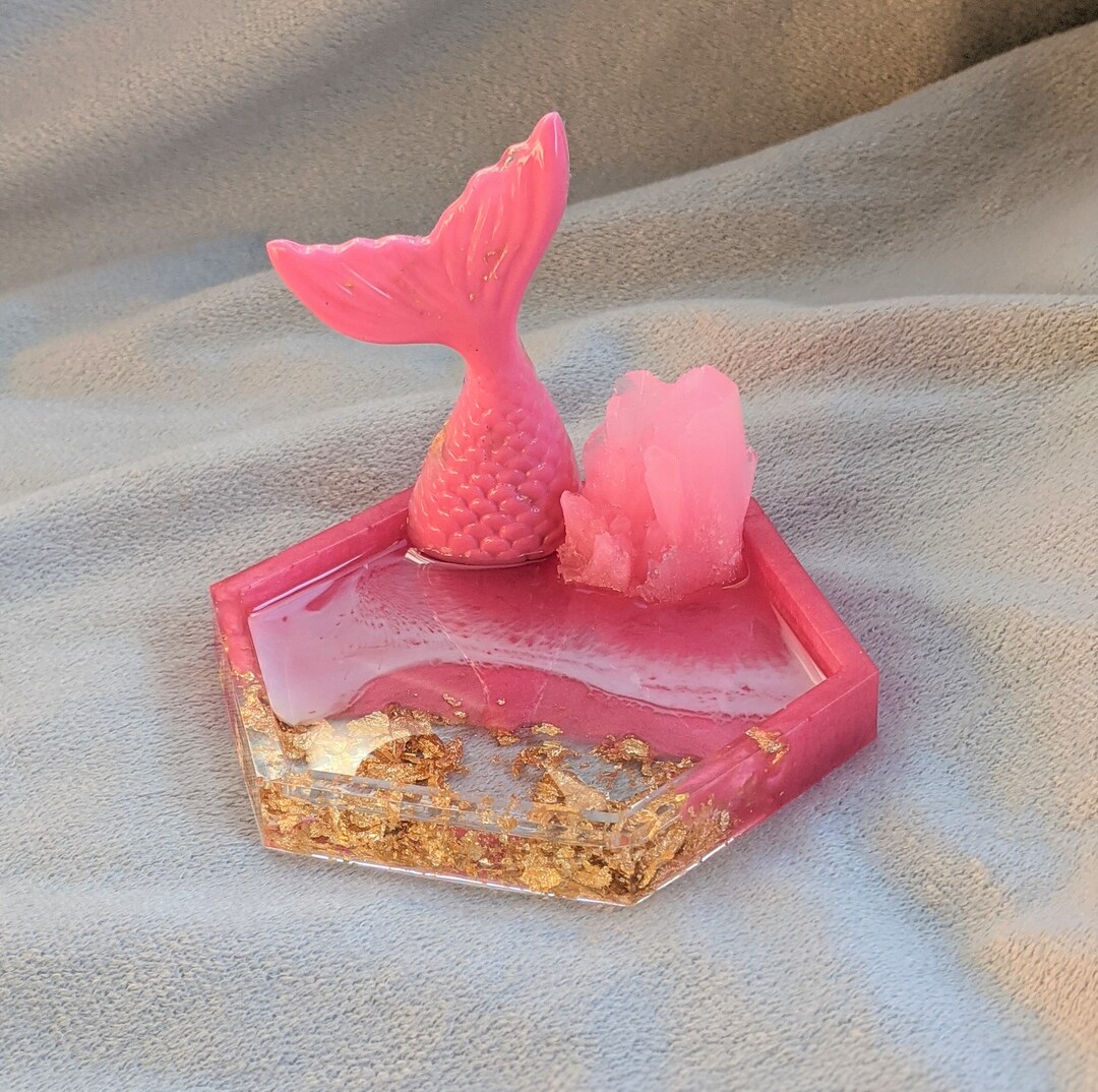 Pink and Gold Resin Mermaid Trinket Dish, Resin Mermaid Tray With White ...