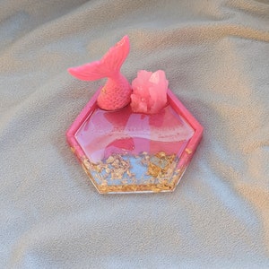 Pink and Gold Resin Mermaid Trinket Dish, Resin Mermaid Tray With White ...