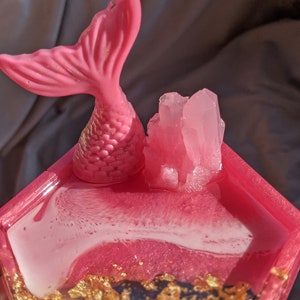 Pink and Gold Resin Mermaid Trinket Dish, Resin Mermaid Tray With White ...