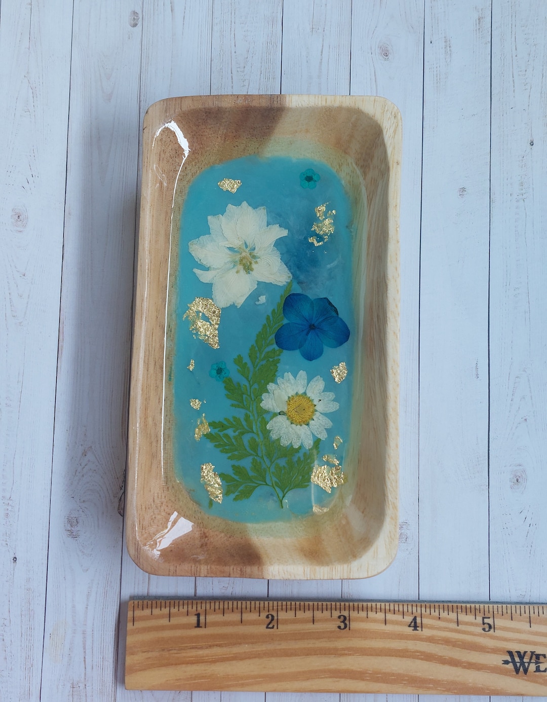 Handmade Home Decor/flower Catch All/flower Resin Wood Bowl/flower Bowl ...