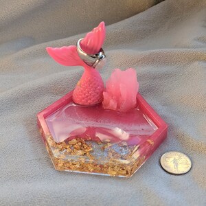 Pink and Gold Resin Mermaid Trinket Dish, Resin Mermaid Tray With White ...