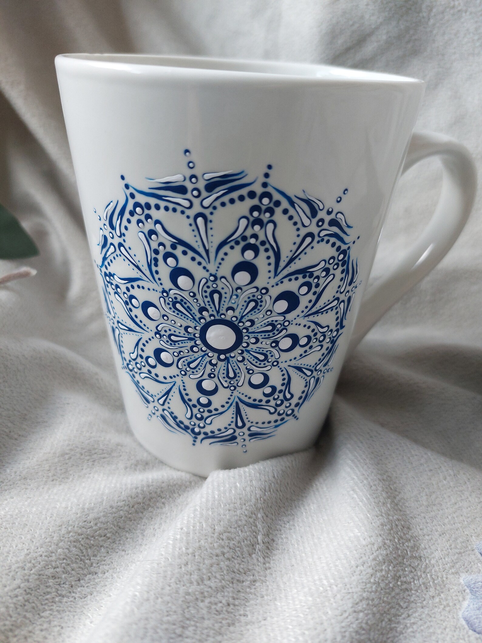 12 Oz. Blue and White Mandala Mug - Etsy
