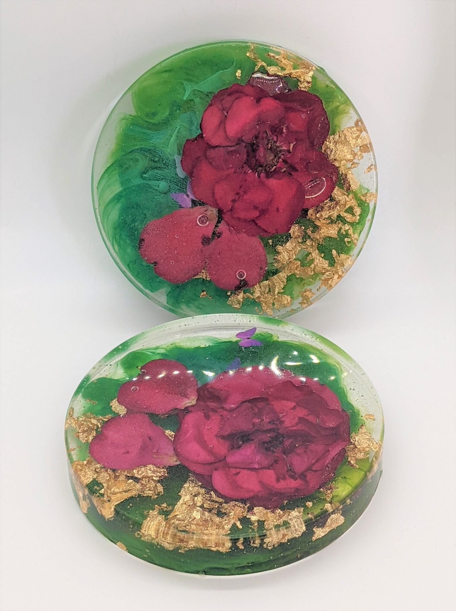 Rose Resin Coaster, Set of 2 4 Inch Round Resin Flower Coasters With ...