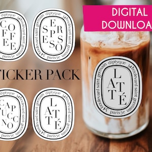 DIGITAL Diptyque Coffee Sticker Pack, Coffee Diptyque Label Sticker ...