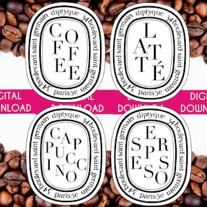 DIGITAL Diptyque Coffee Sticker Pack, Coffee Diptyque Label Sticker ...