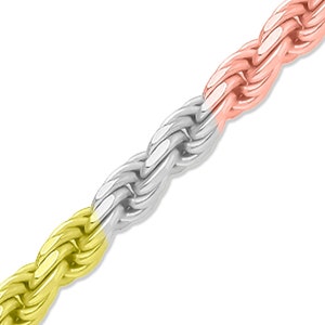 14k Tri-color Solid Gold Rope Chain Diamond Cut Italian Necklace 16"-30 ...