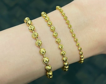 5mm Faceted Moon Cut Bracelet Diamond Cut 14K Solid Gold - Etsy