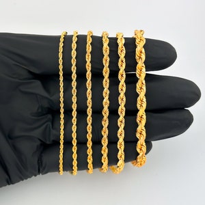 22K Solid Gold Rope Chain Necklace Italian Gold Diamond Cut