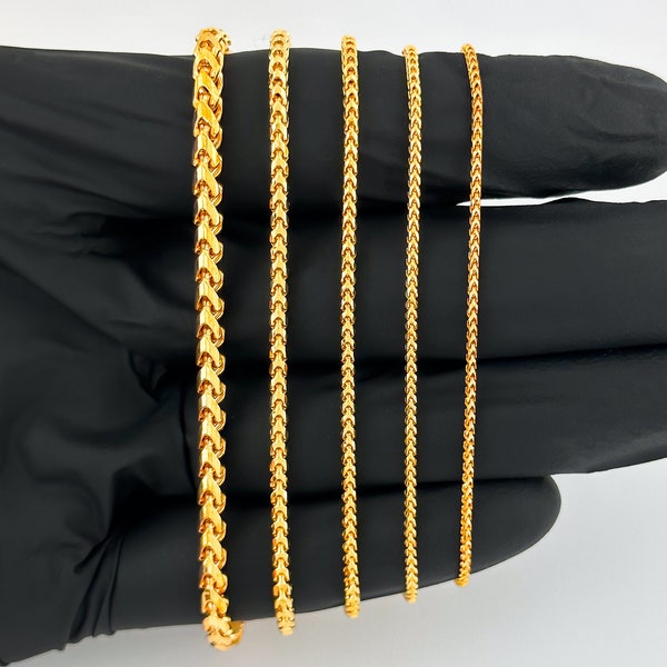 18K Solid Gold Franco Chain Necklace, Real 18K Gold Franco Chain ...