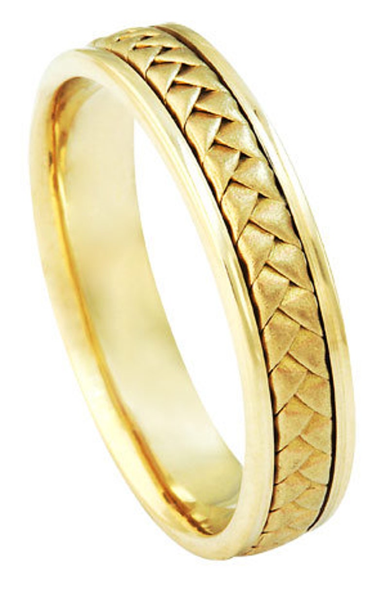 Hand Woven Basket Weave Wedding Band 5.5mm 14k Yellow Gold - Etsy
